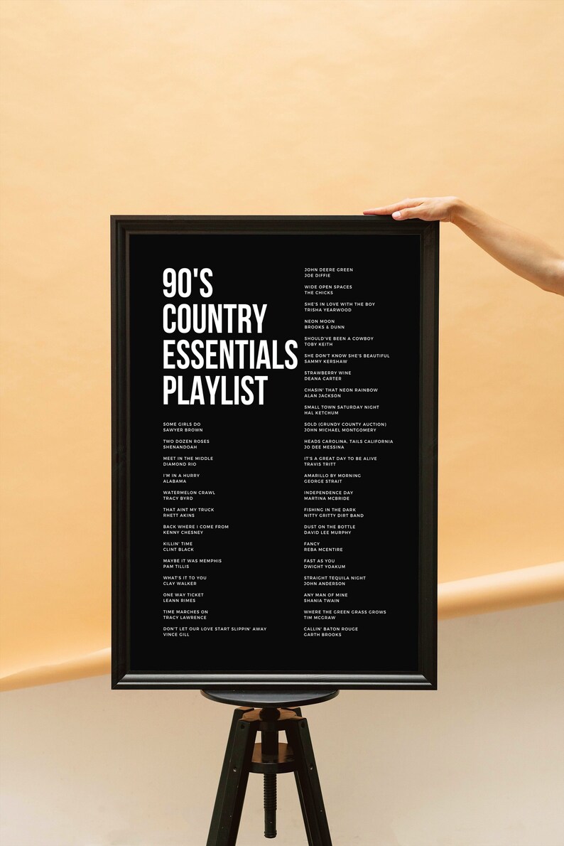 90's Country Playlist Poster, 90's Country Songs, Printable Wall Art ...