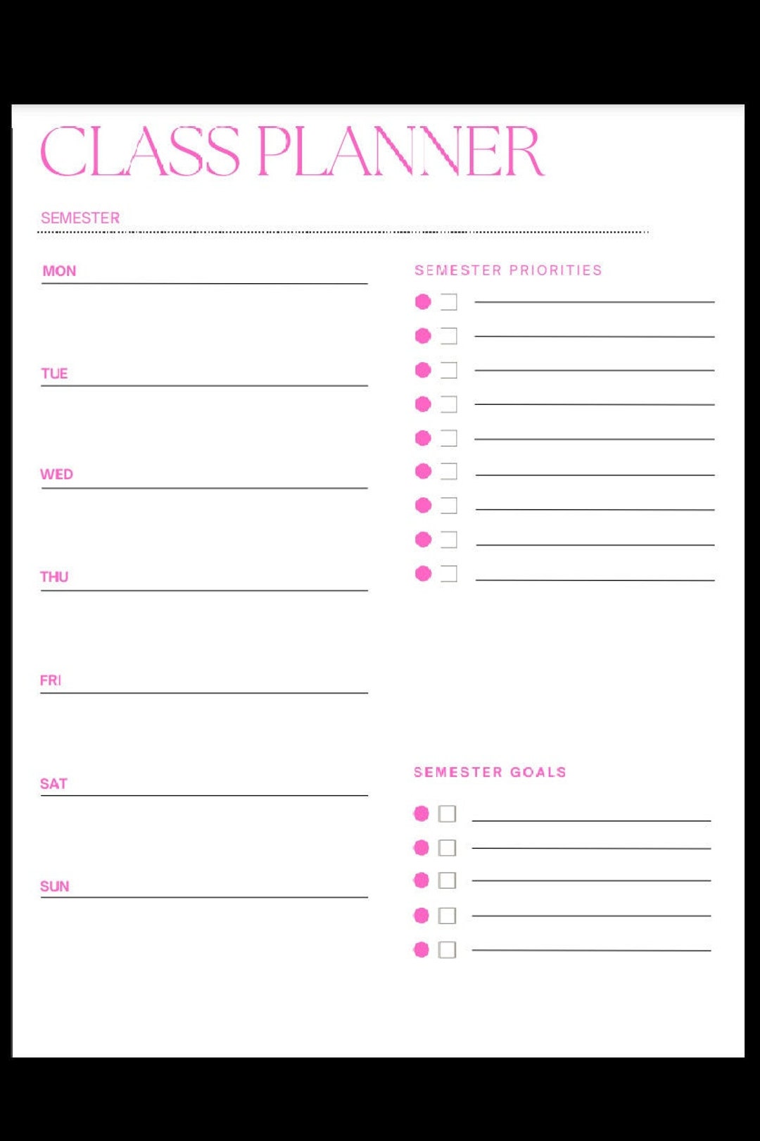 Beginning of Semester Pink Planner - Digital and Printable Planner - Etsy
