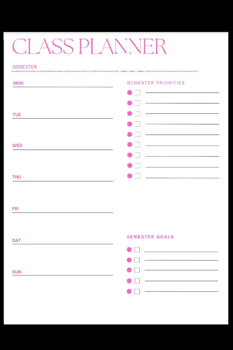 Beginning of Semester Pink Planner - Digital and Printable Planner - Etsy