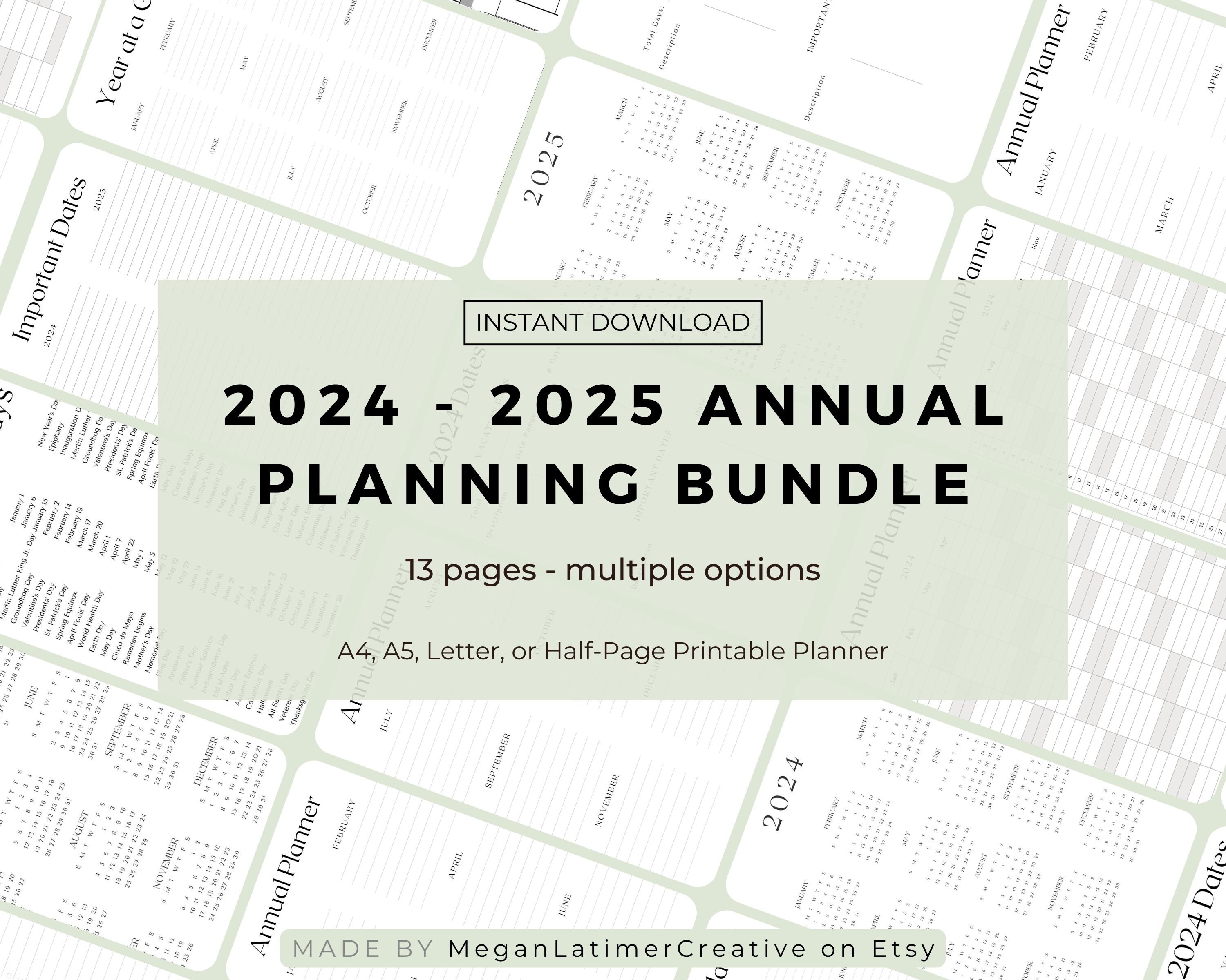2024 - 2025 Annual Planning Printable Bundle, Year Planner, Annual ...