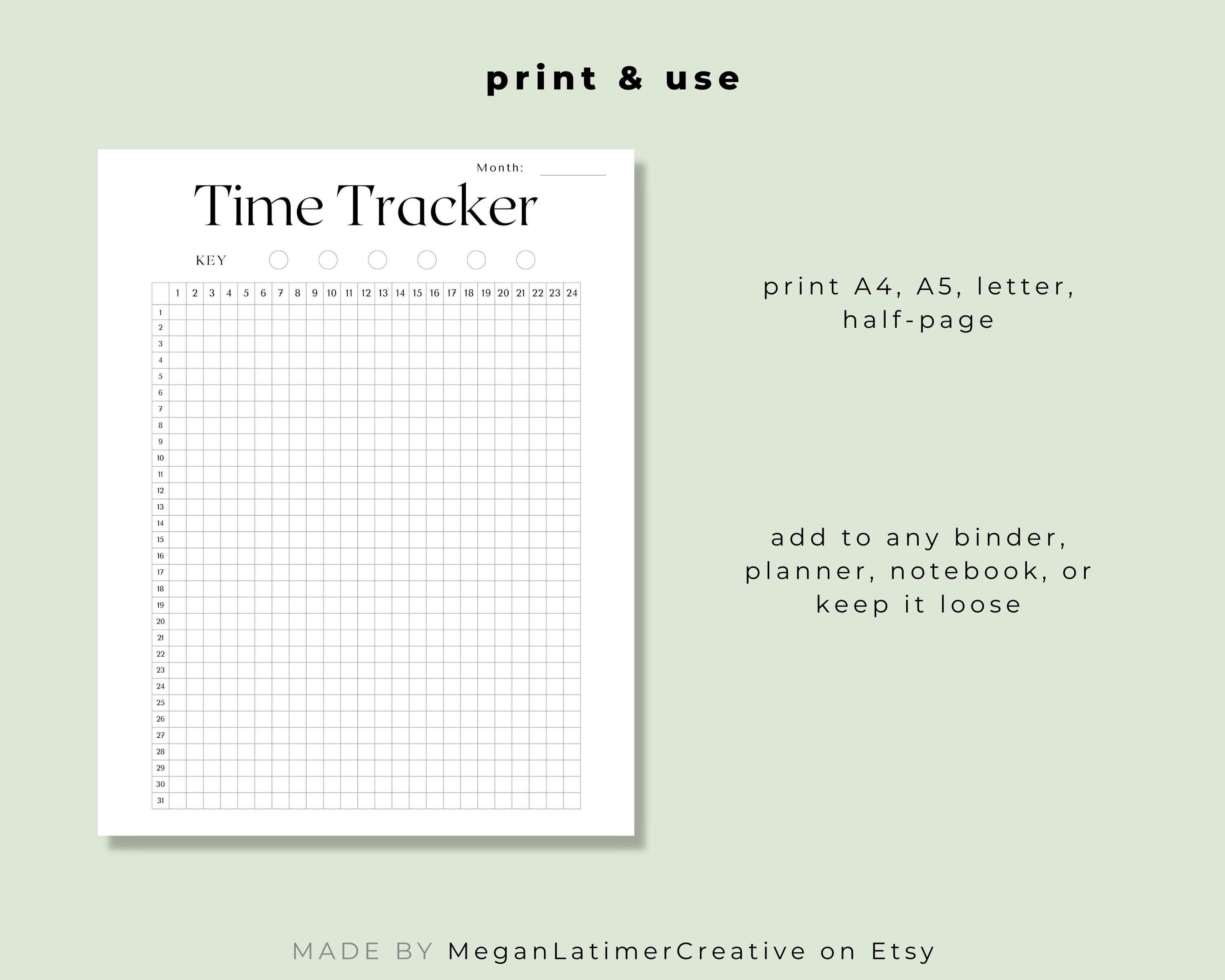 Monthly Time Tracker Printable Time Blocking Time Keeping - Etsy