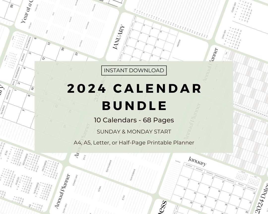 2024 Calendar Bundle, 2024 Master Planner Printable Pages, Sunday and ...