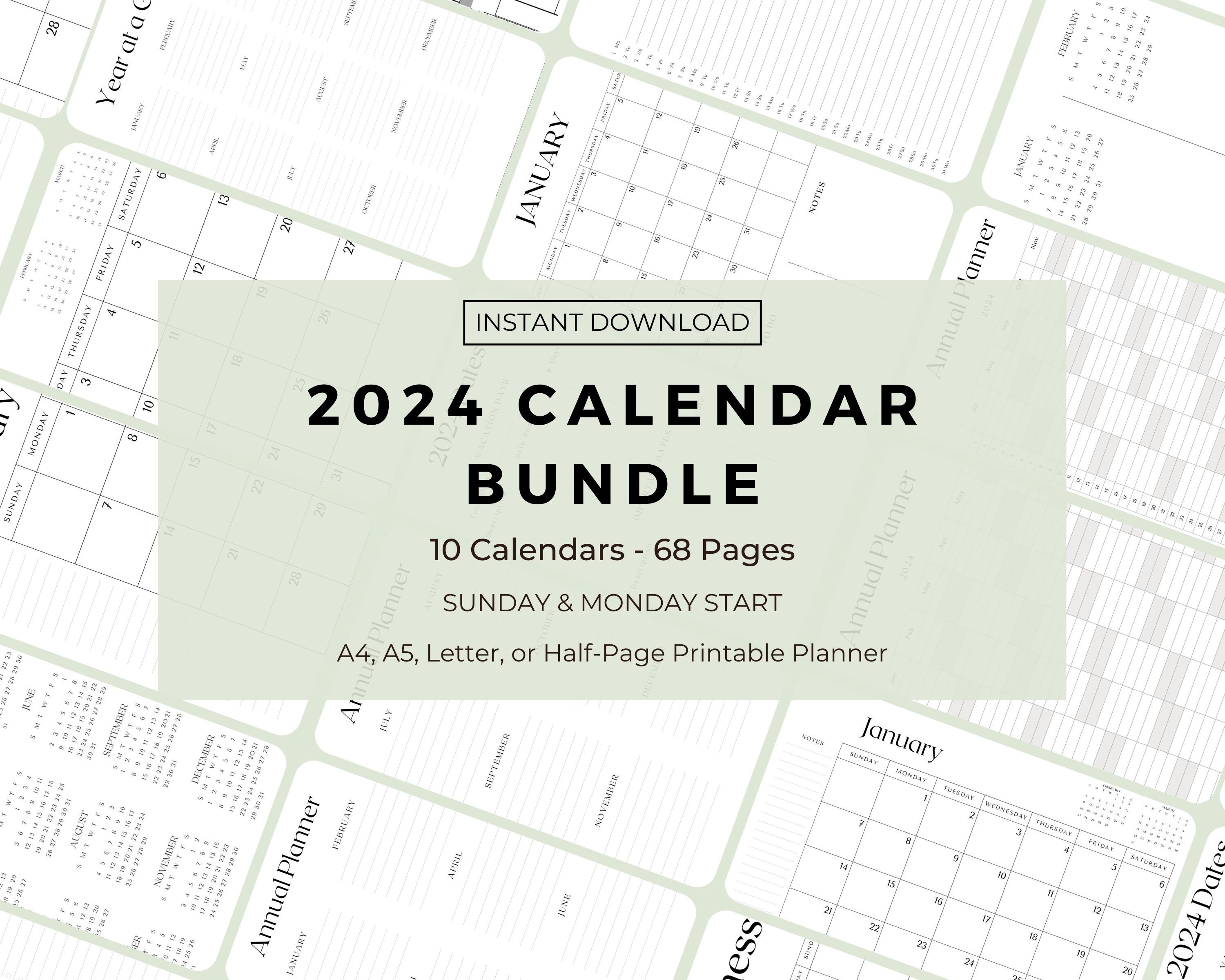 2024 Calendar Bundle, 2024 Master Planner Printable Pages, Sunday and ...