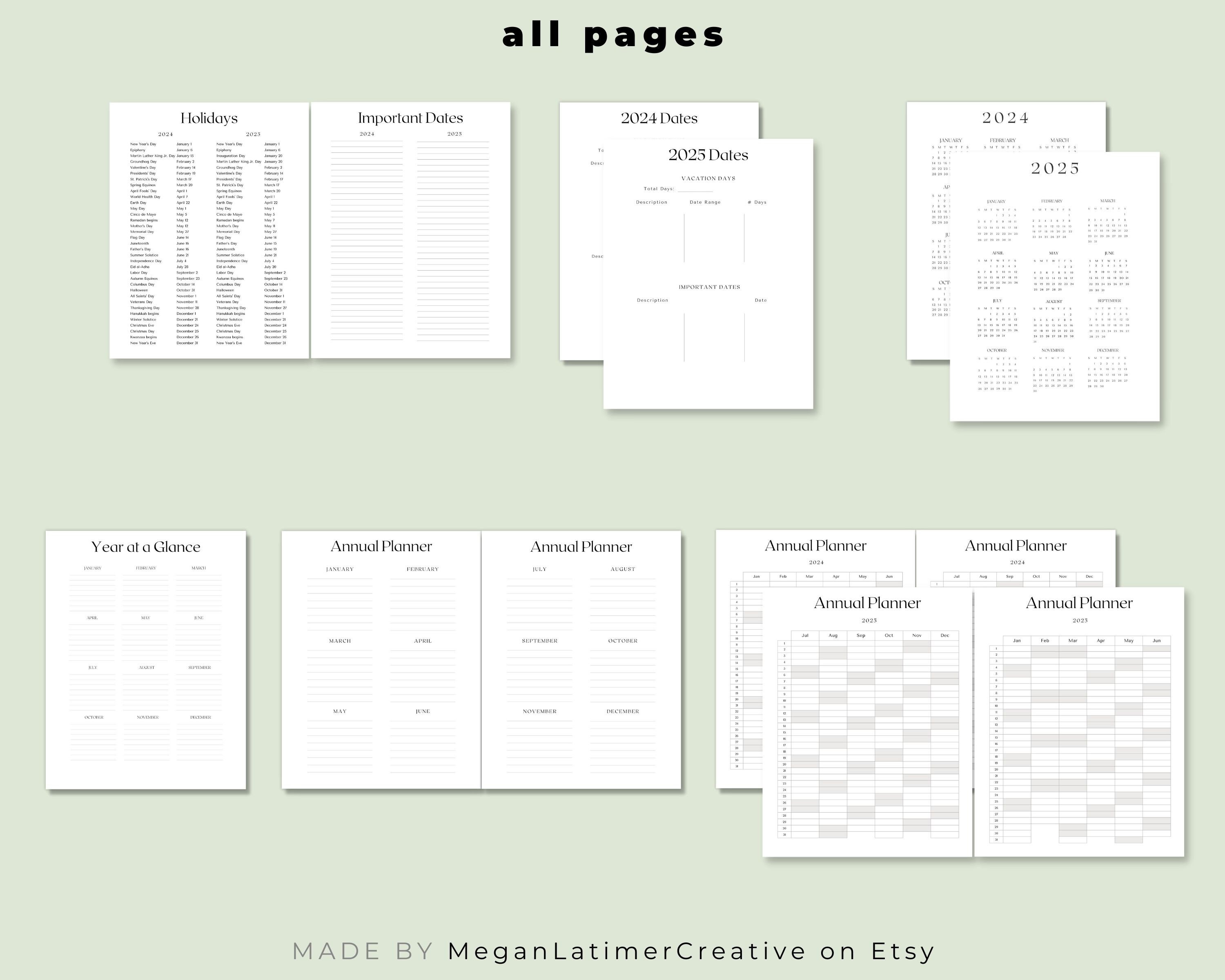 2024 - 2025 Annual Planning Printable Bundle, Year Planner, Annual ...