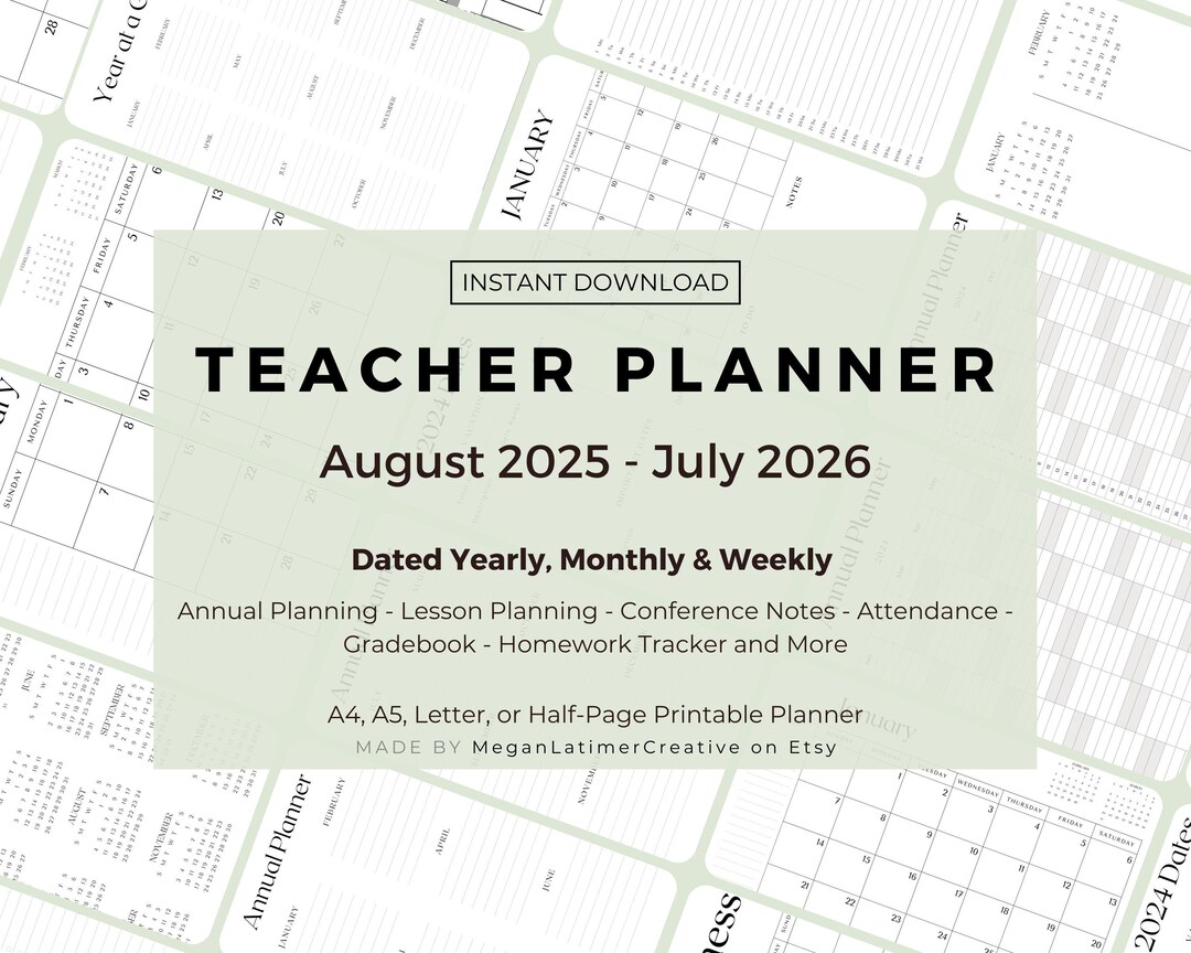 2025-2026 Teacher Planner: Printable Weekly Lesson Plans, Gradebook ...