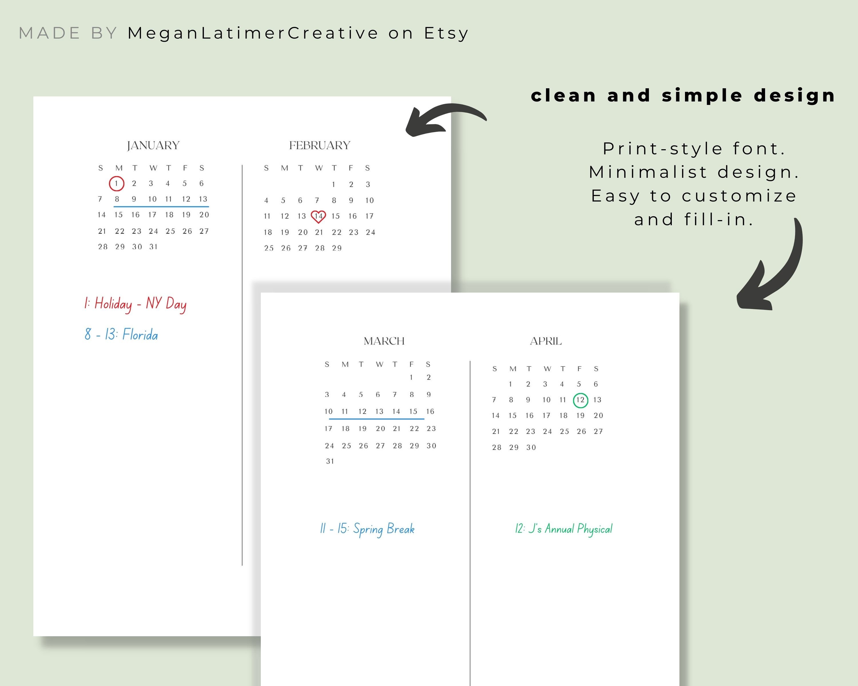 2024 Future Log Calendar Printable, 4 Month Glance, 2 Month Glance ...