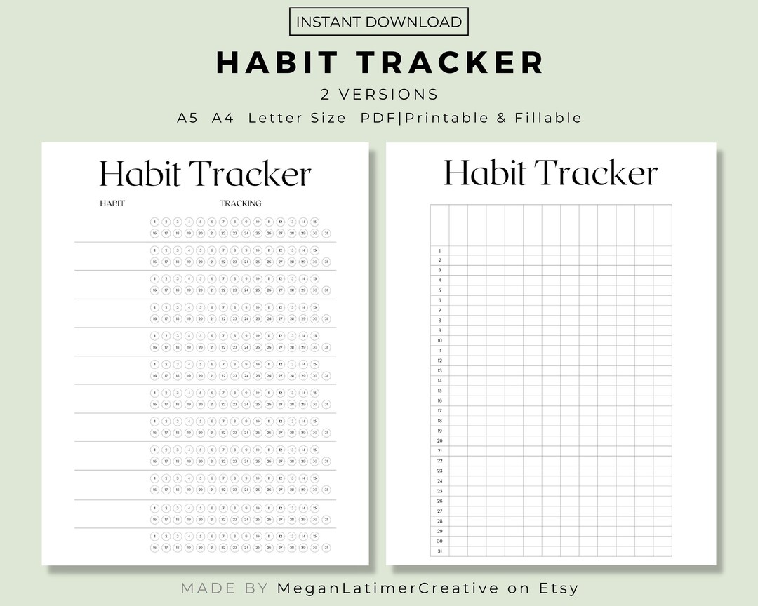 Habit Tracker Printable, Monthly Habits, Yearly Habits, Habit Planning ...