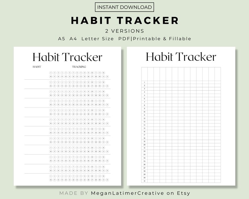 Habit Tracker Printable, Monthly Habits, Yearly Habits, Habit Planning ...