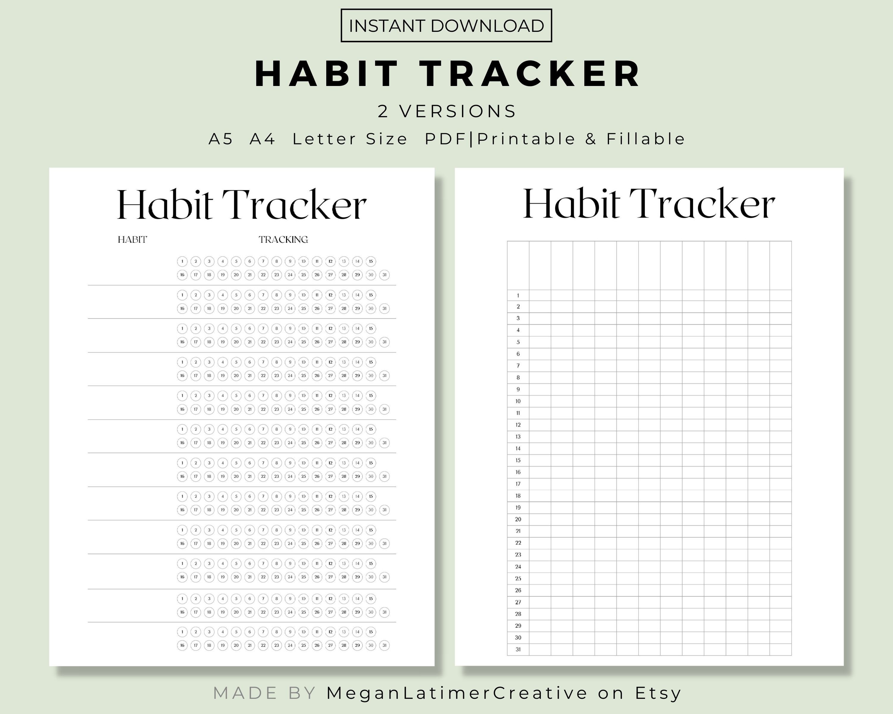 Habit Tracker Printable Monthly Habits Yearly Habits Habit Planning