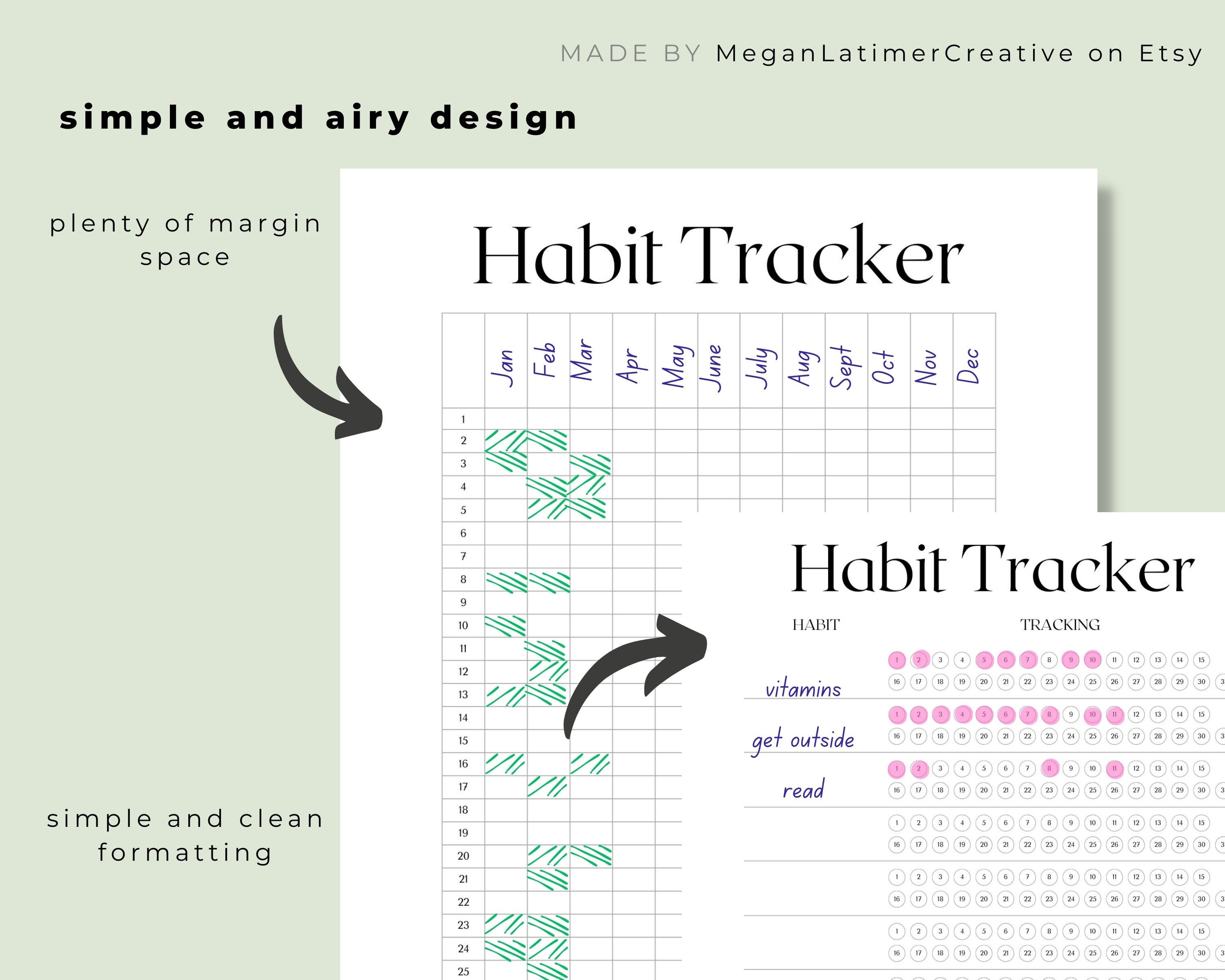 Habit Tracker Printable, Monthly Habits, Yearly Habits, Habit Planning ...