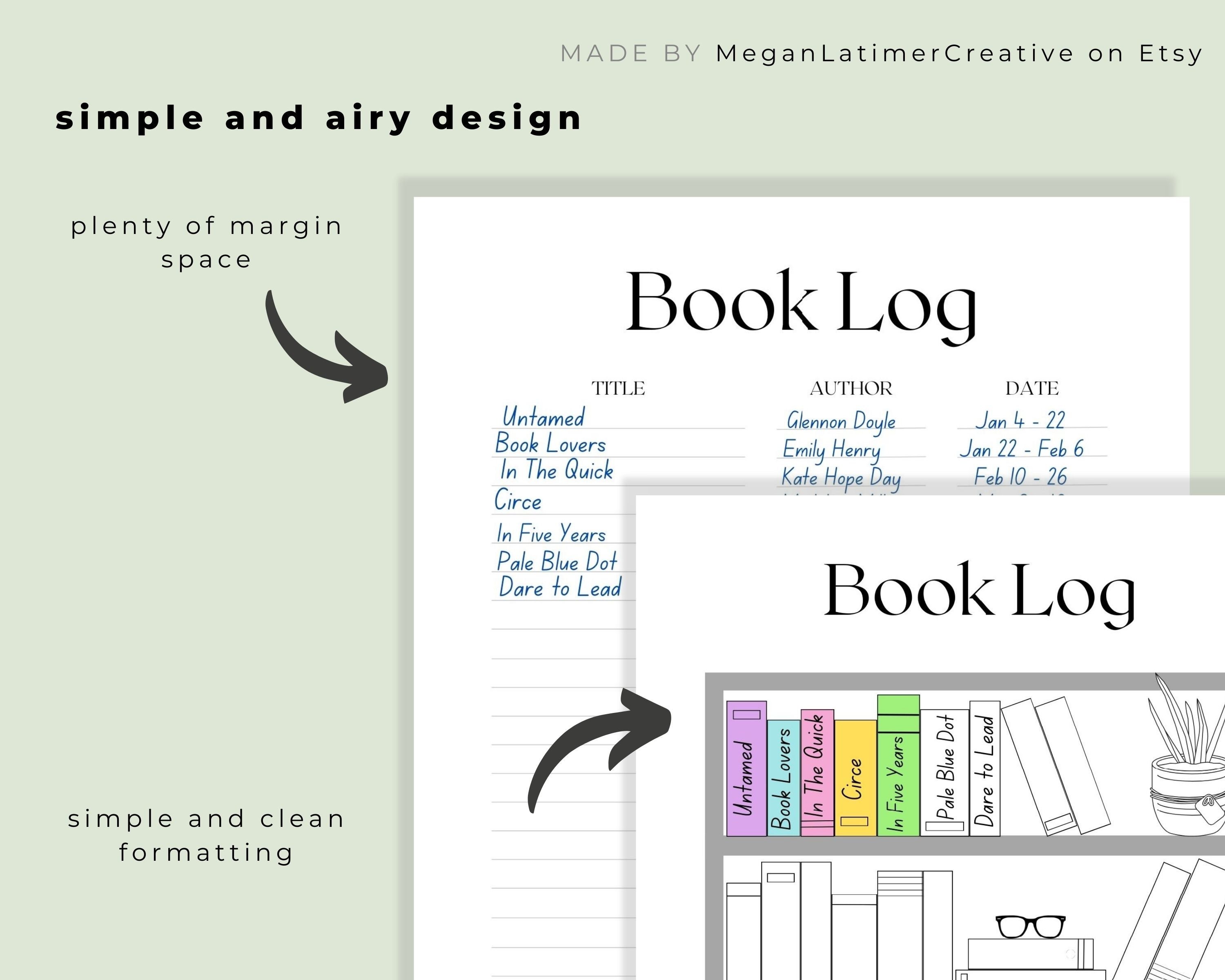 Book Log Printable, Book Tracker, Reading List, Book List, Visual Book ...