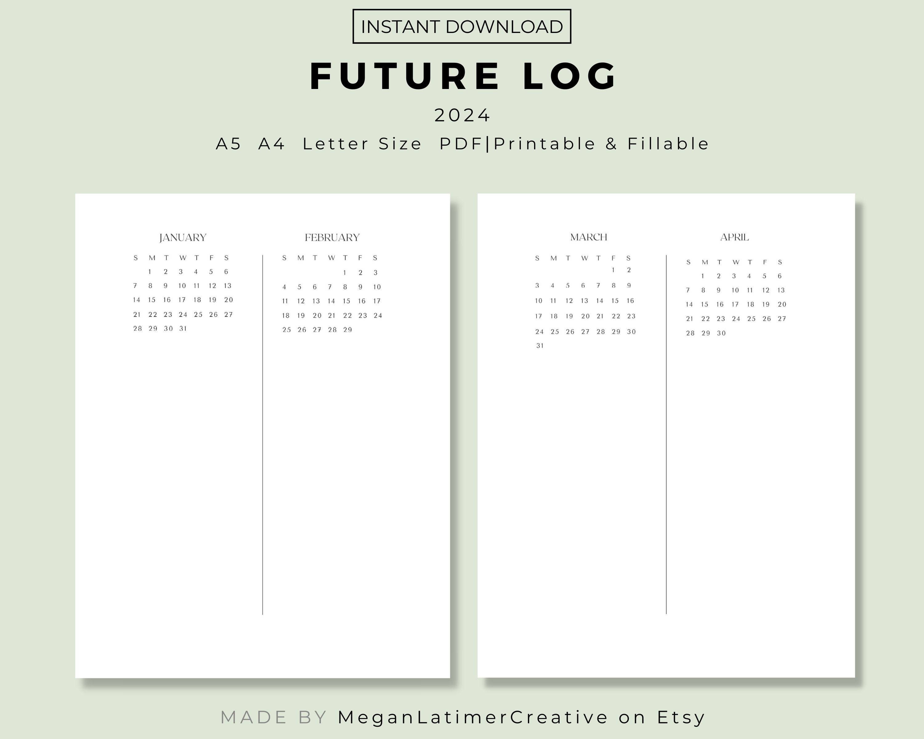 2024 Future Log Calendar Printable, 4 Month Glance, 2 Month Glance ...