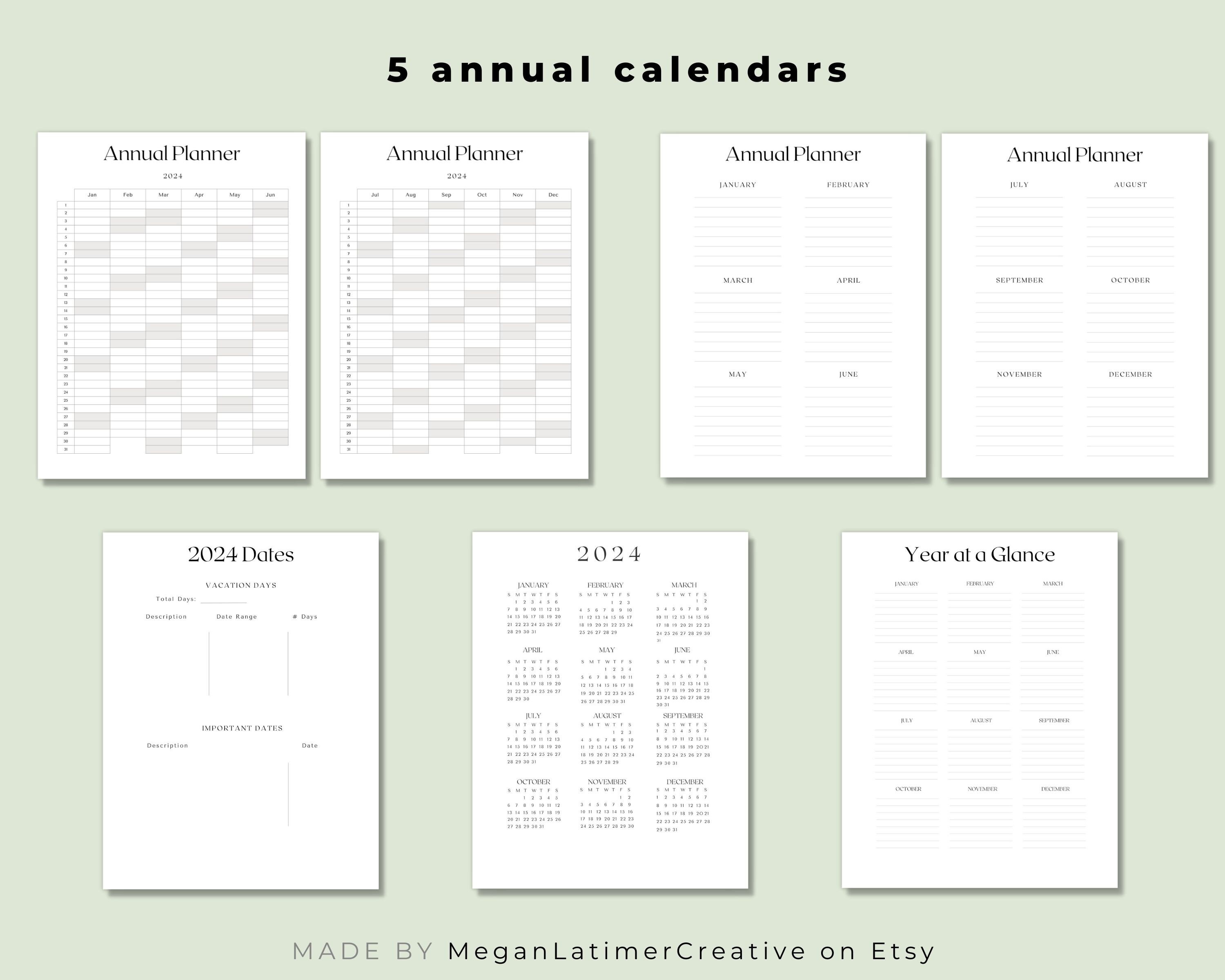 2024 Calendar Bundle, 2024 Master Planner Printable Pages, Sunday and ...