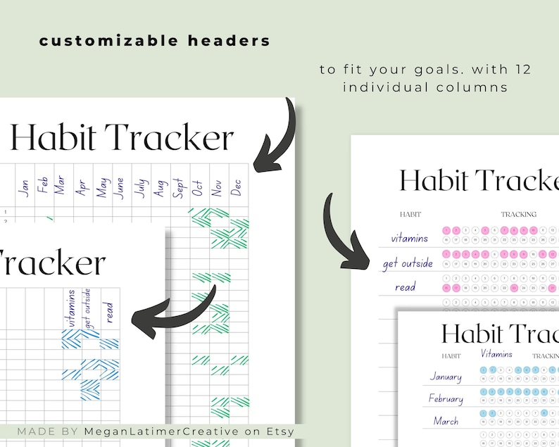 Habit Tracker Printable, Monthly Habits, Yearly Habits, Habit Planning ...