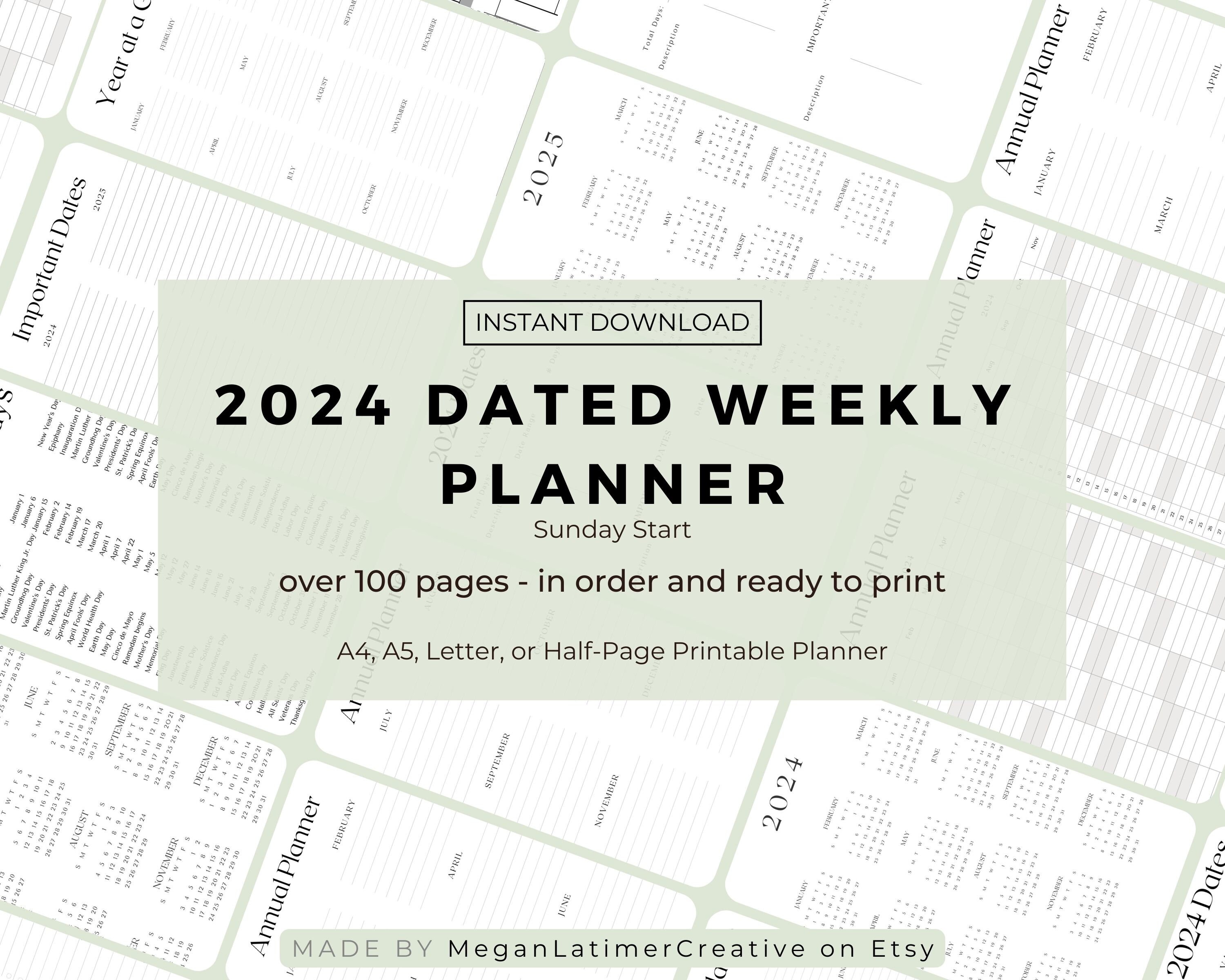 2024 Dated Weekly Planner Printable: Full Master Planner Yearly ...
