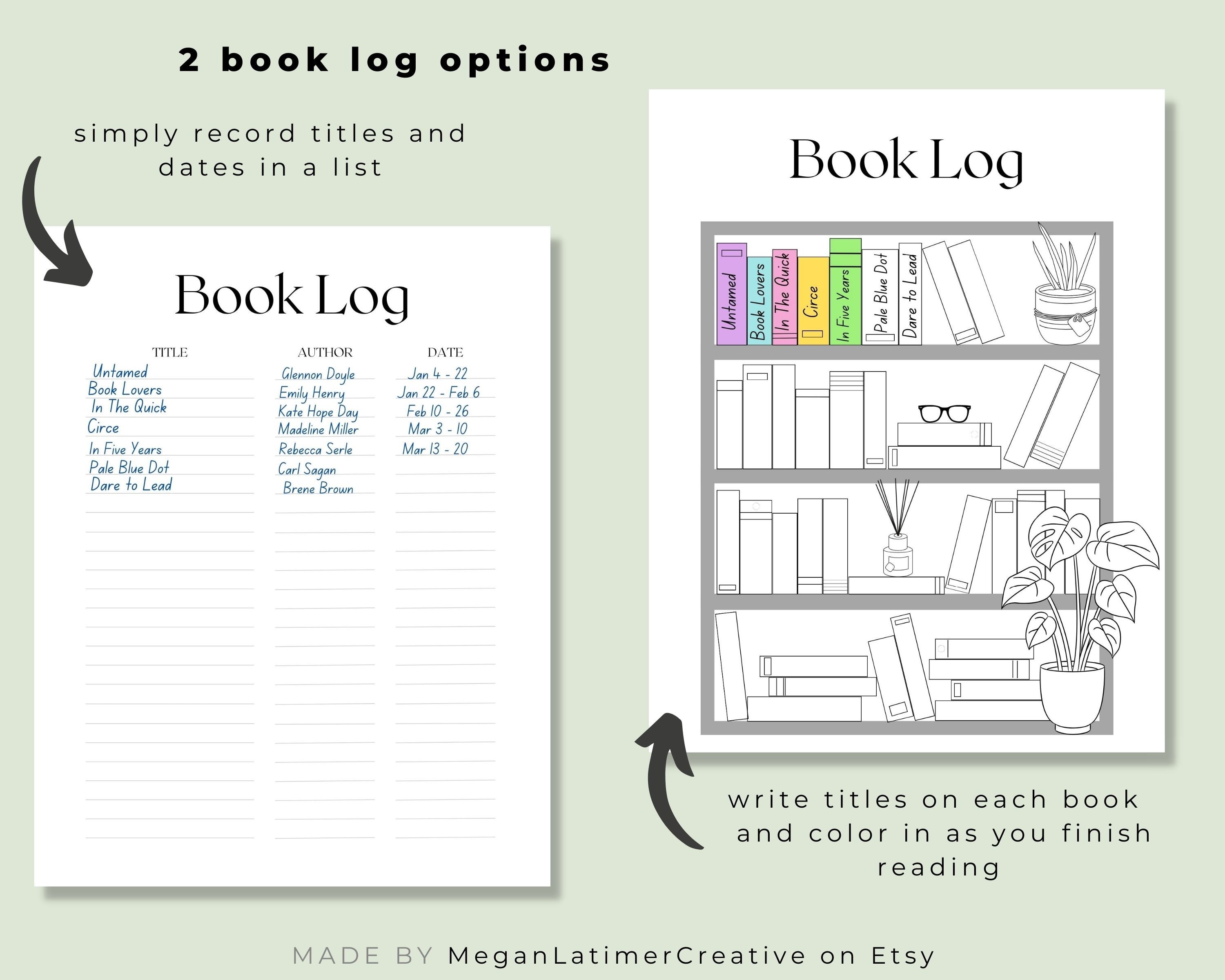 Book Log Printable, Book Tracker, Reading List, Book List, Visual Book ...