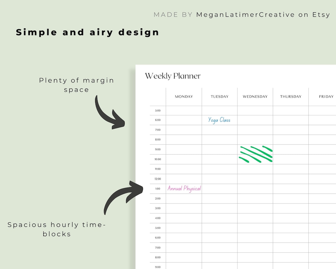 Hourly Weekly Schedule Landscape, Sunday & Monday Start, Weekly Planner ...