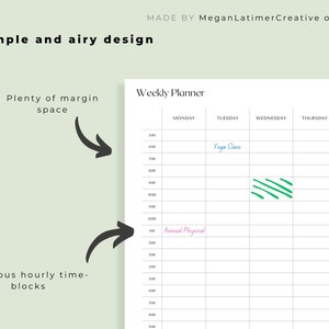 Hourly Weekly Schedule Landscape, Sunday & Monday Start, Weekly Planner ...