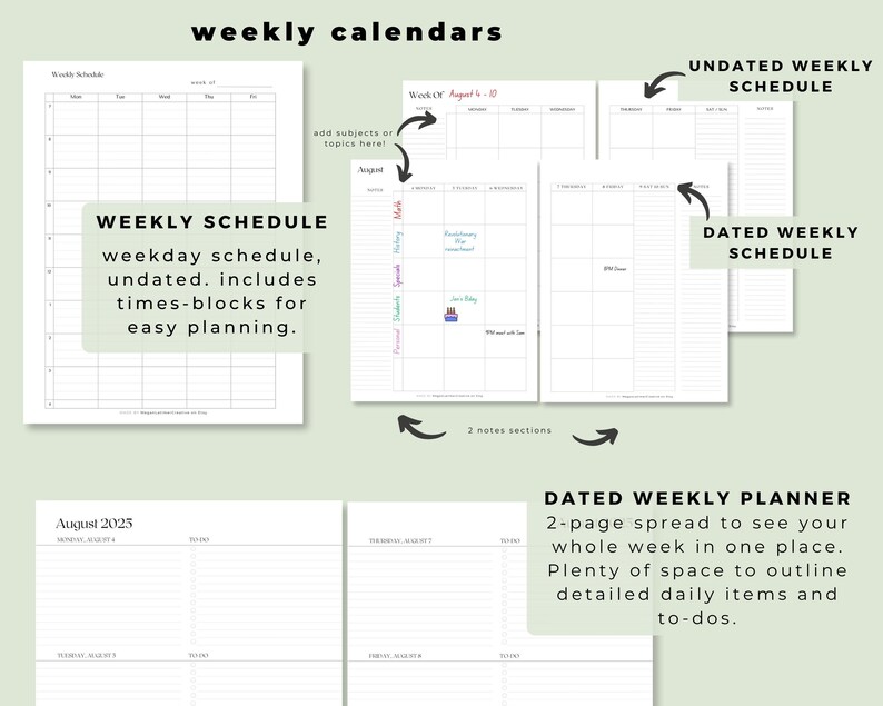 2025-2026 Teacher Planner: Printable Weekly Lesson Plans, Gradebook ...