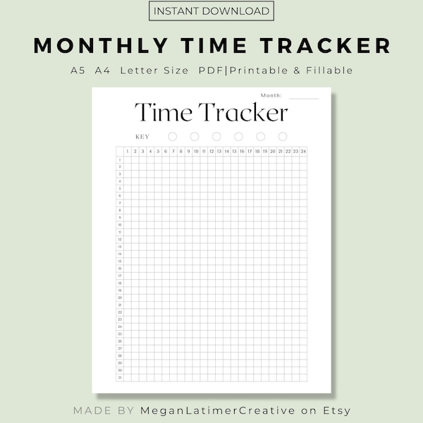 Monthly Time Tracker Printable, Time Blocking, Time Keeping, Hourly ...