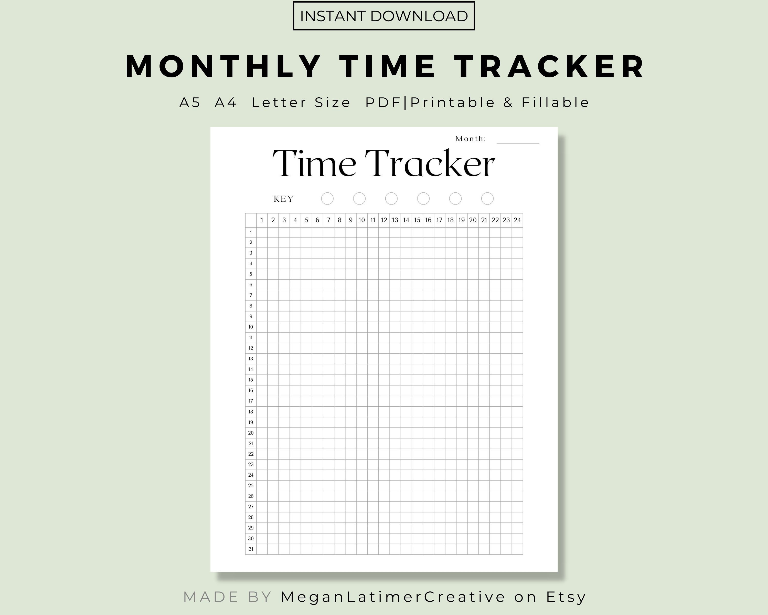 Monthly Time Tracker Printable Time Blocking Time Keeping - Etsy