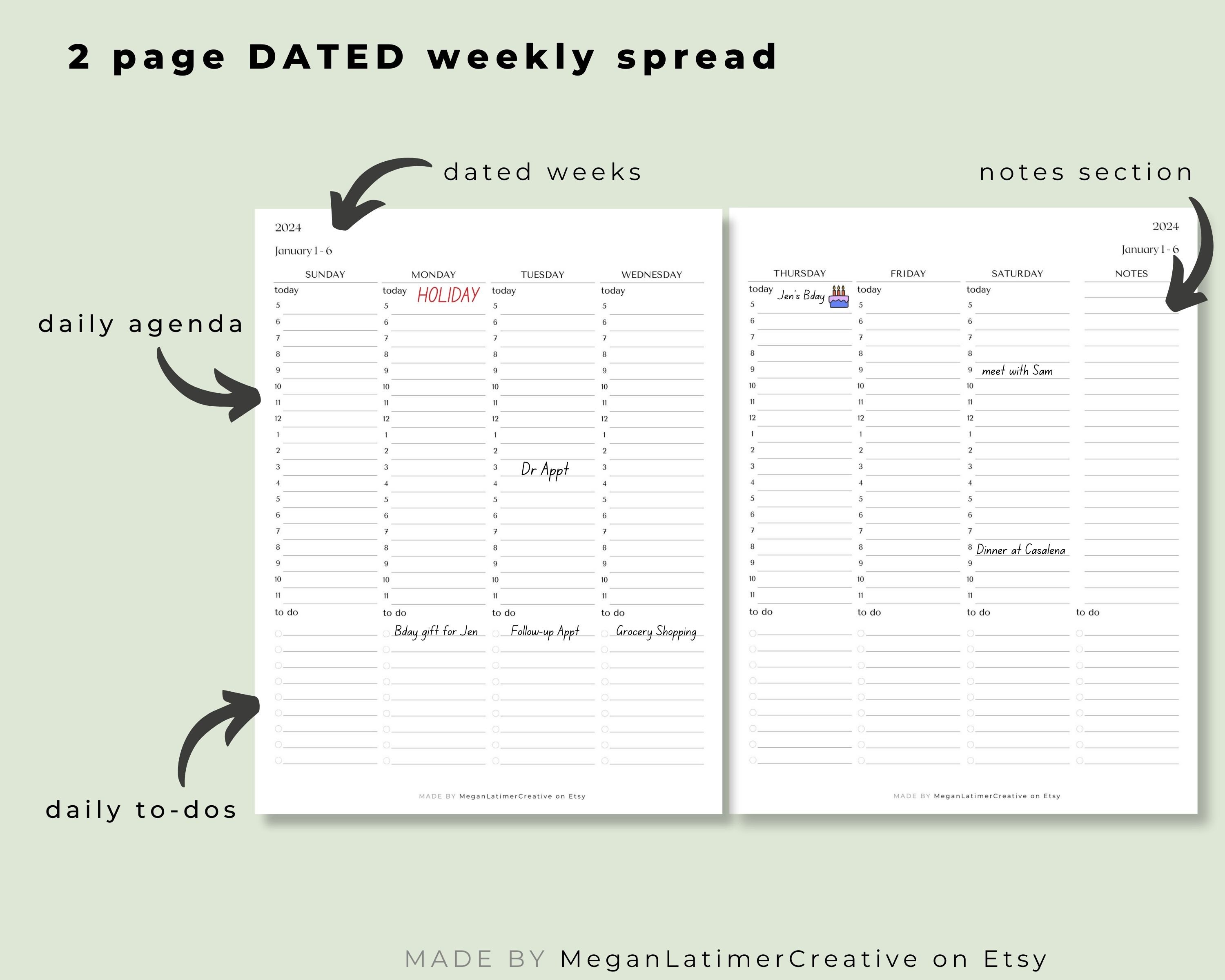 2024 Dated Weekly Planner Printable: Full Master Planner Yearly ...