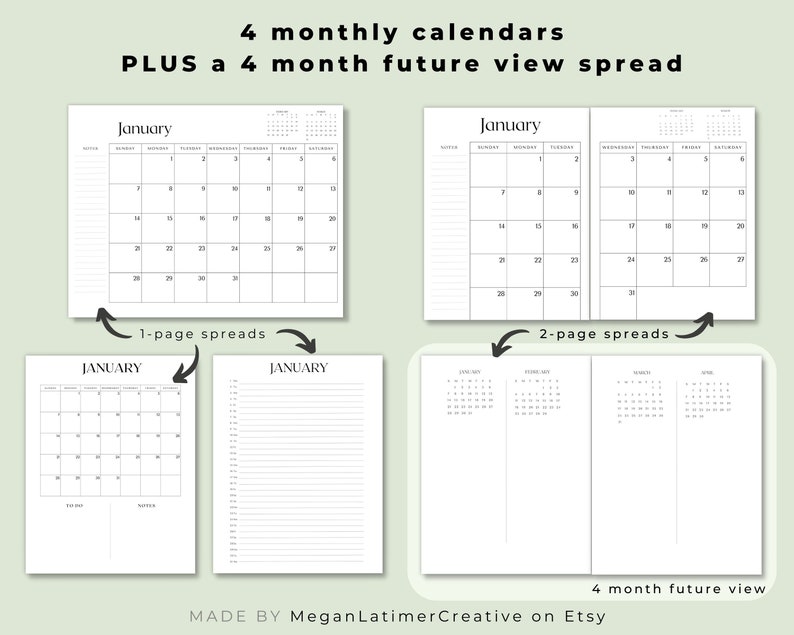 2024 MID YEAR Calendar Bundle, Sunday and Monday Start July December ...