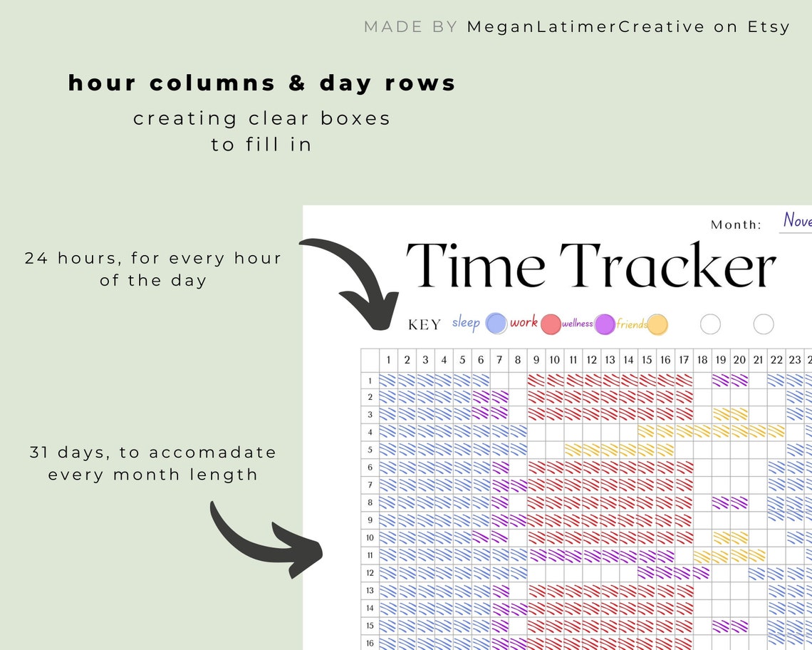 Monthly Time Tracker Printable Time Blocking Time Keeping - Etsy