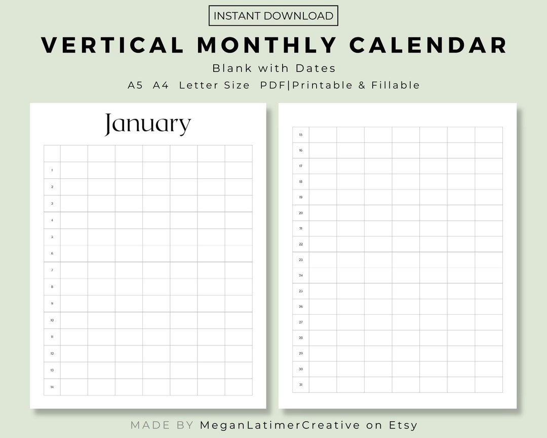 2-page Vertical Monthly Calendar: Family Planner (digital Download) - Etsy