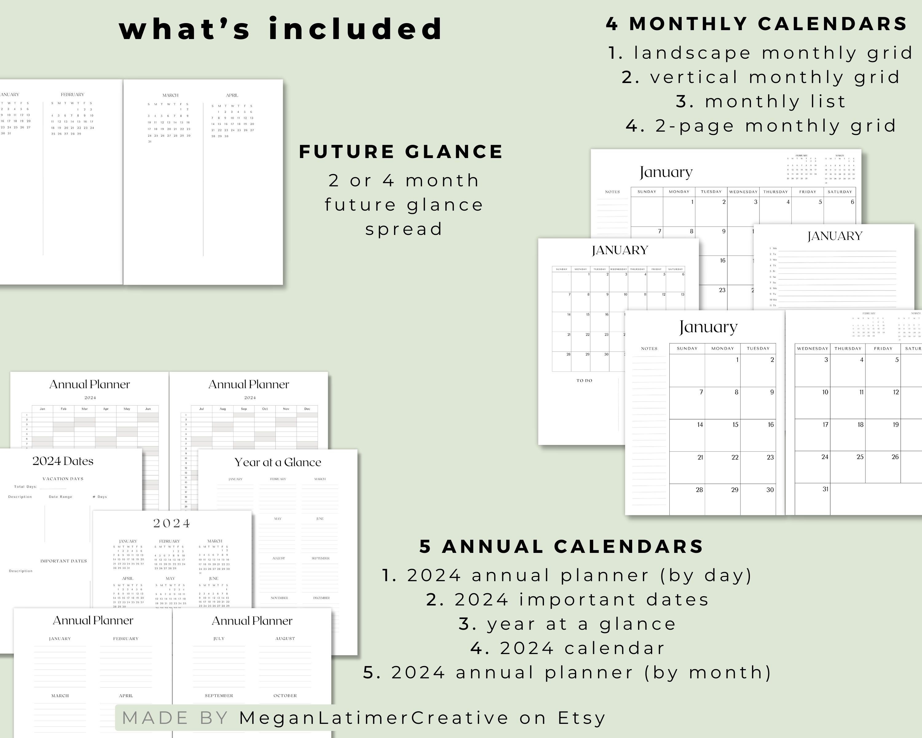 2024 Calendar Bundle, 2024 Master Planner Printable Pages, Sunday and ...