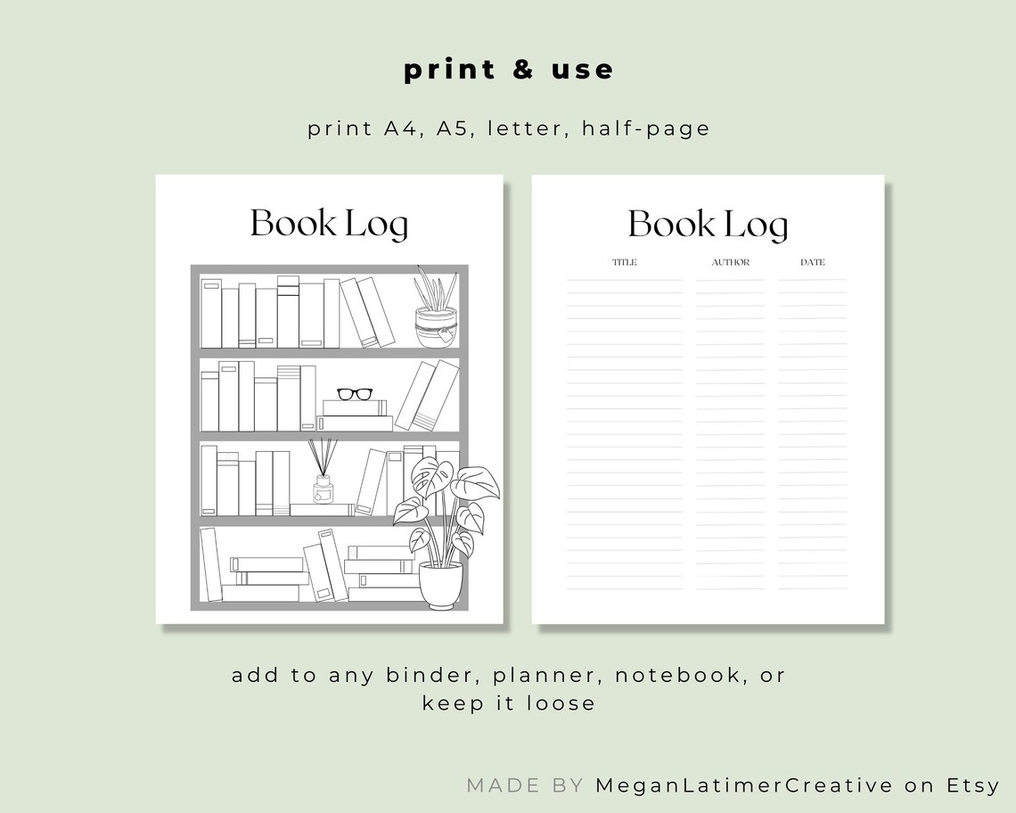 Book Log Printable, Book Tracker, Reading List, Book List, Visual Book ...