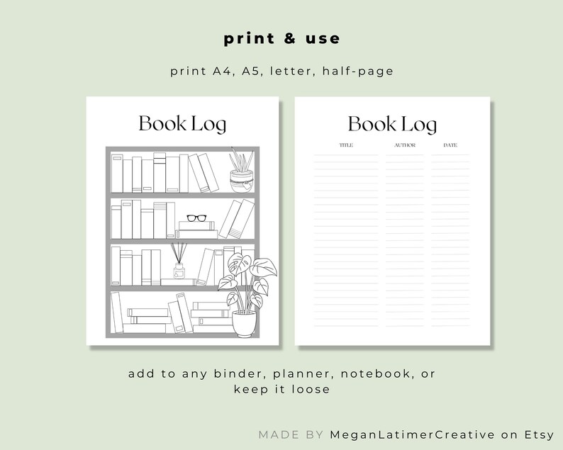 Book Log Printable, Book Tracker, Reading List, Book List, Visual Book ...