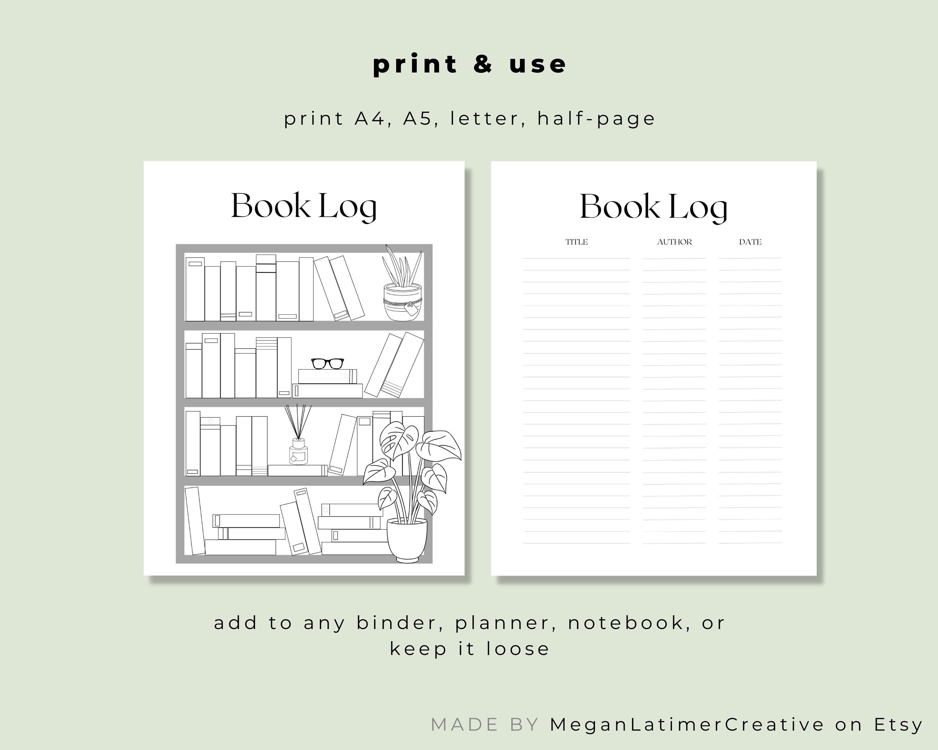 Book Log Printable, Book Tracker, Reading List, Book List, Visual Book ...
