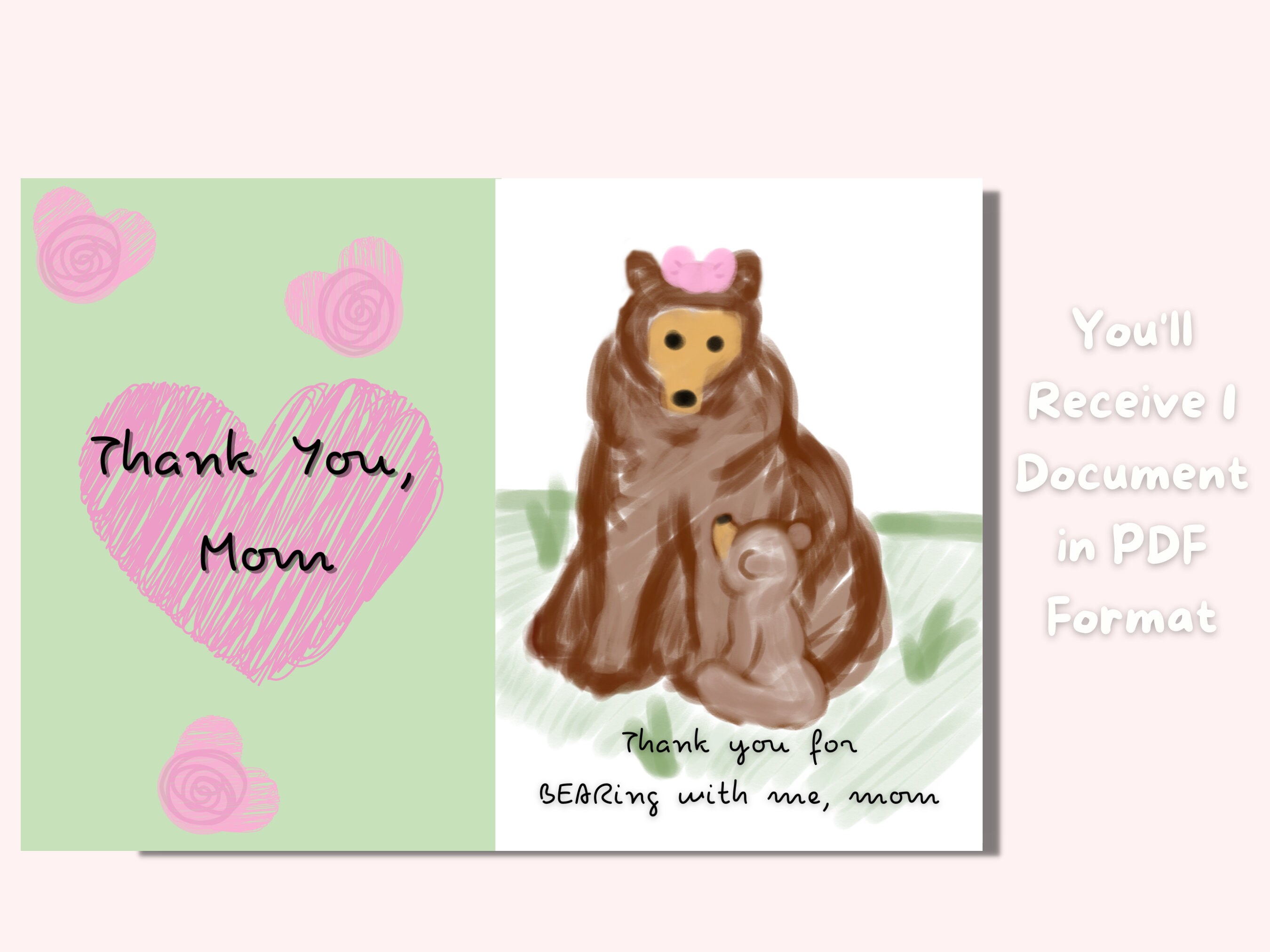 Printable Thank You Mom Card / Mother's Day Card / Birthday Card ...