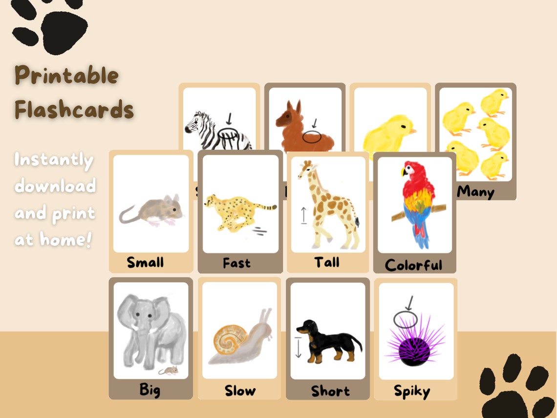 Printable Adjective Flashcards/learning Flashcards / English Vocabulary ...