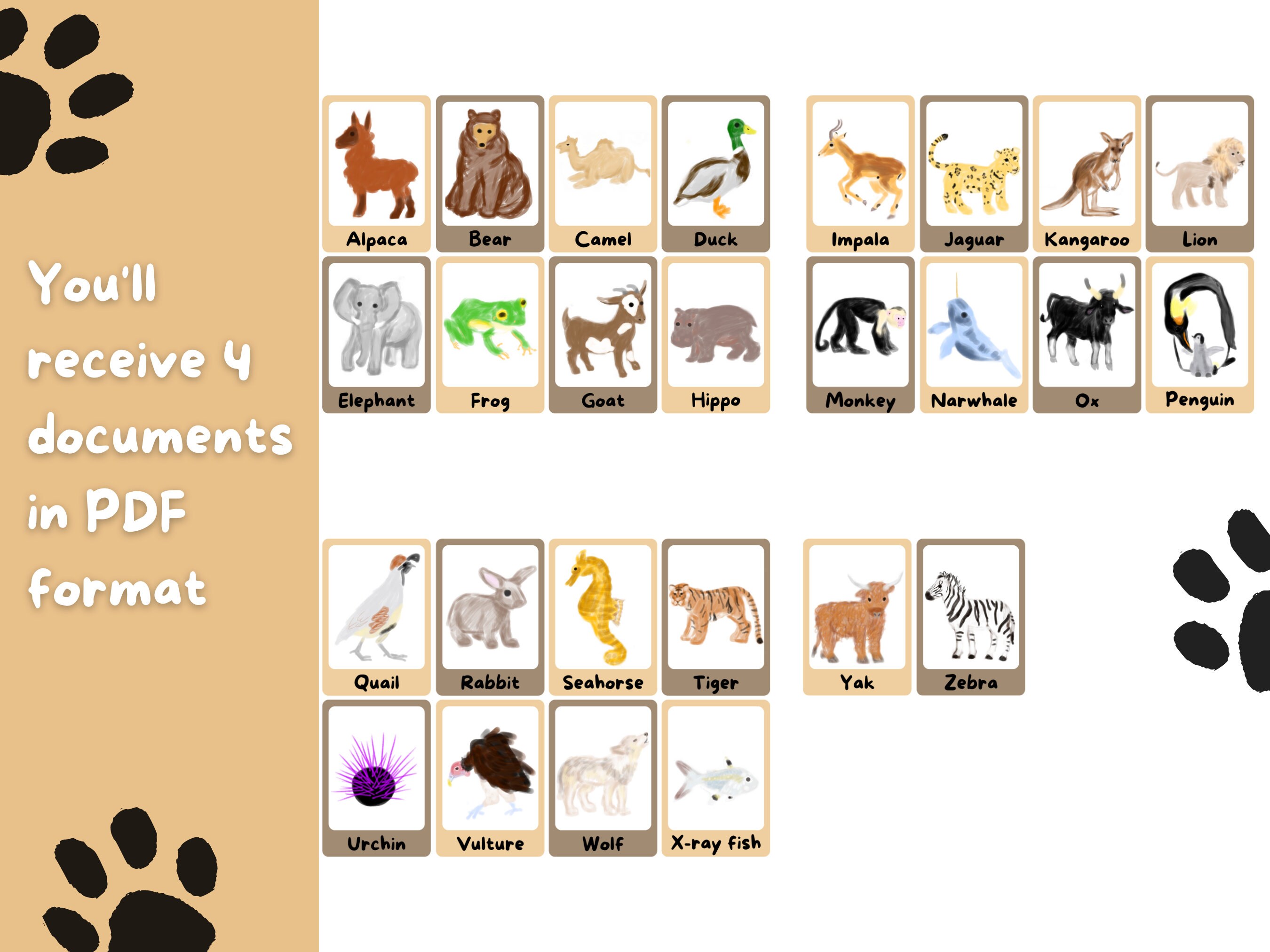 Printable Animal Flashcards/ Learning Flashcards / English Vocabulary ...