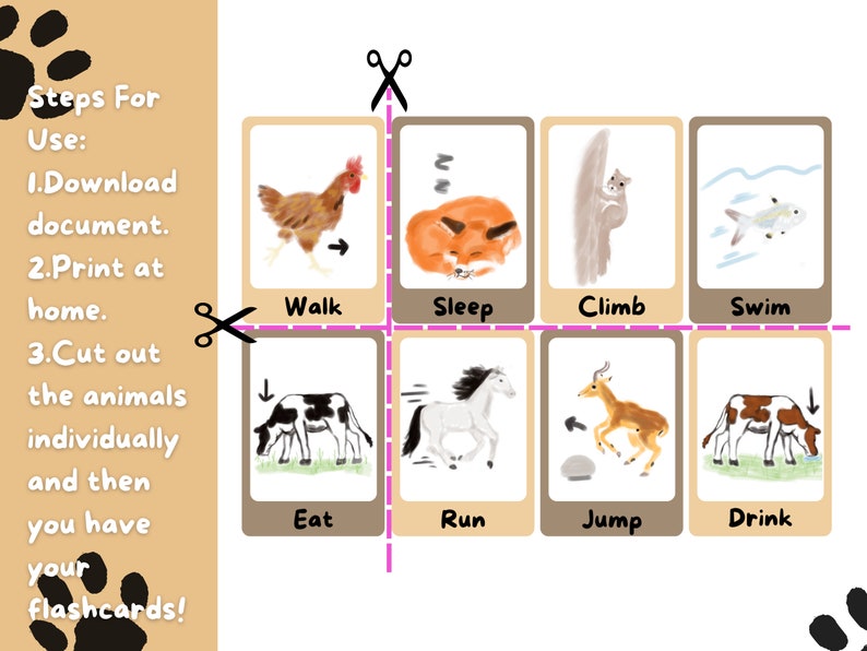 Printable Verb Flashcards/ Learning Flashcards / English Vocabulary ...