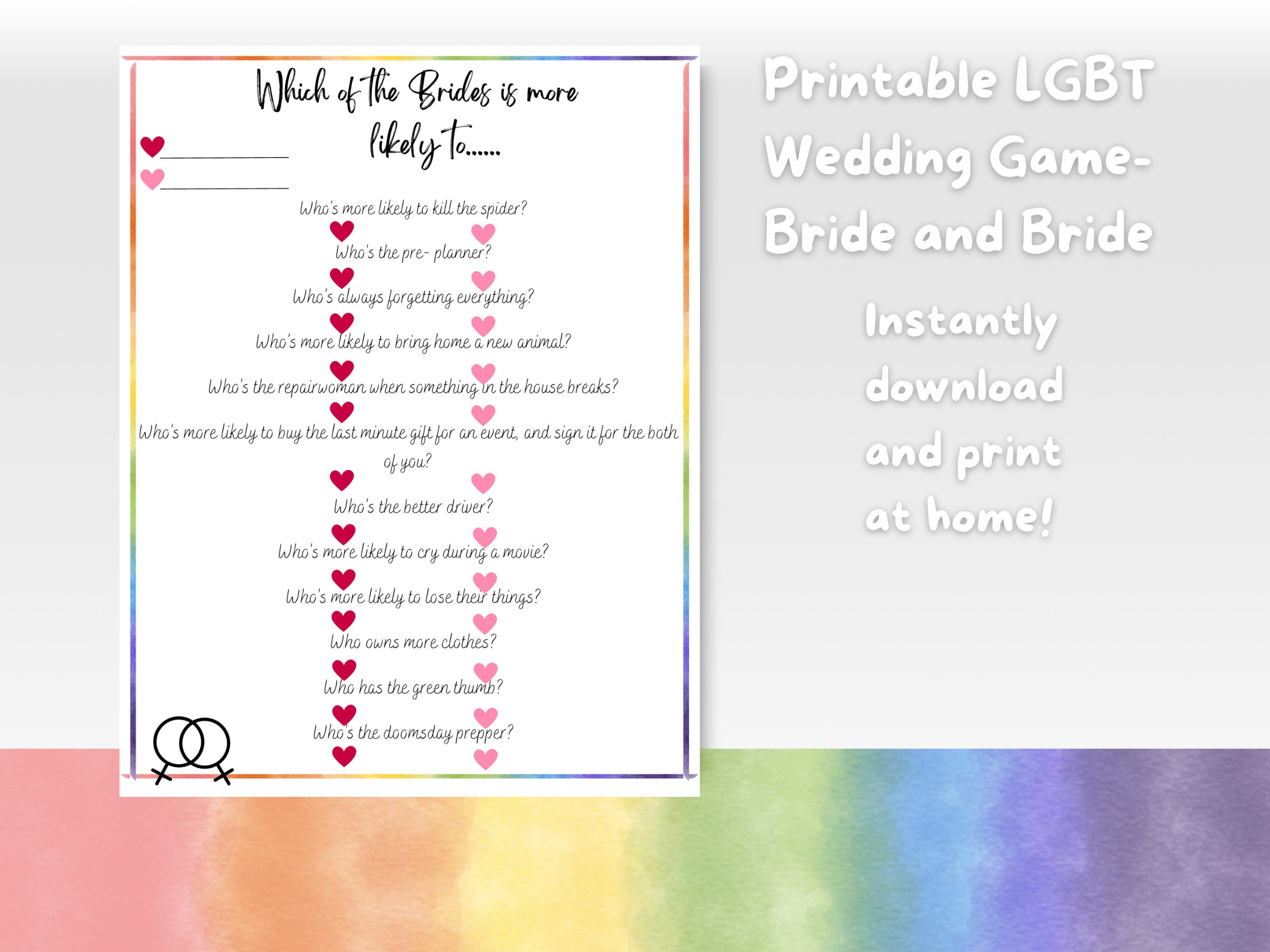 Printable LGBT Wedding Game ( Bride and Bride/ Mrs. and Mrs. )- Who's ...