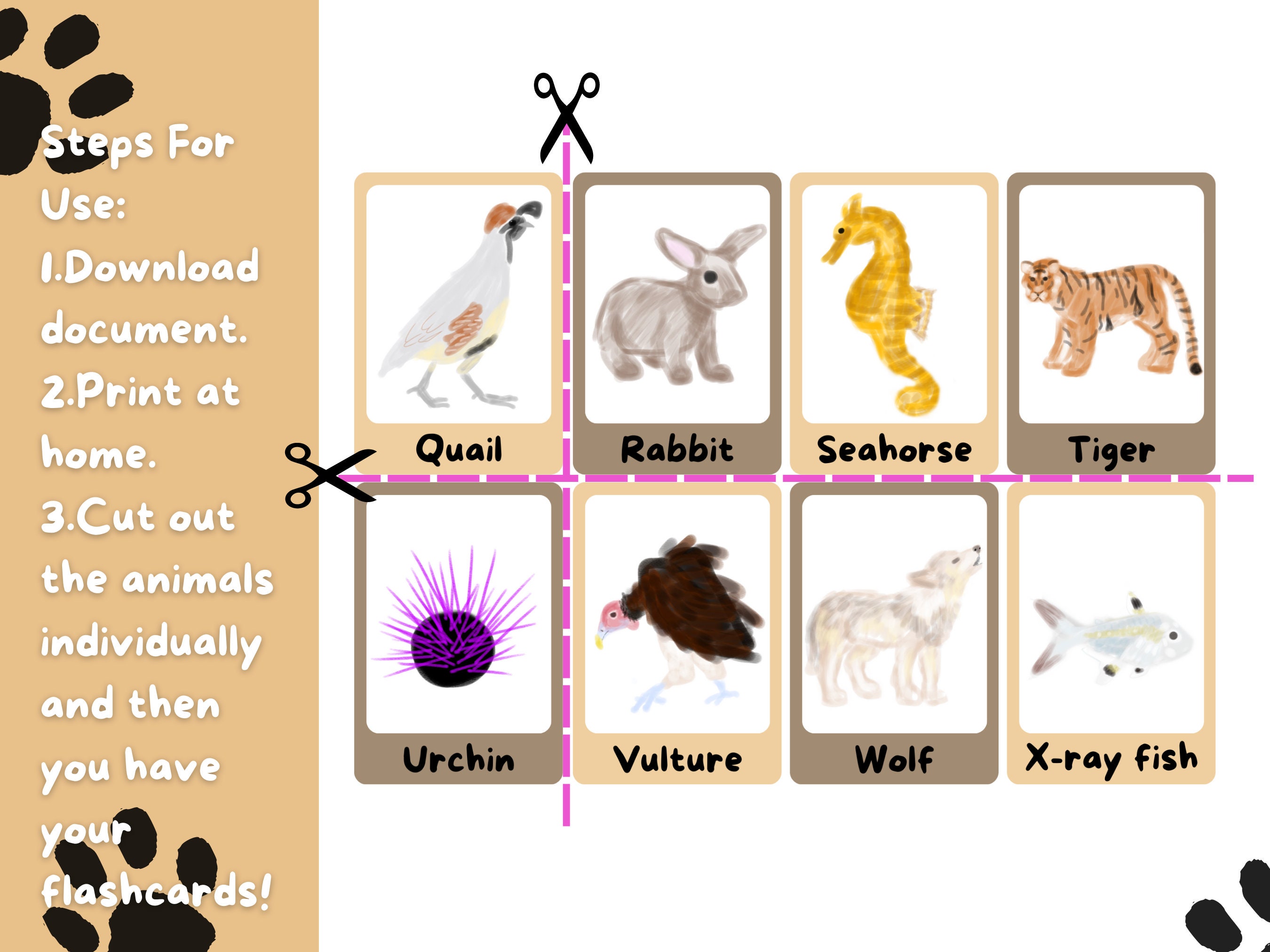 Printable Animal Flashcards/ Learning Flashcards / English Vocabulary ...