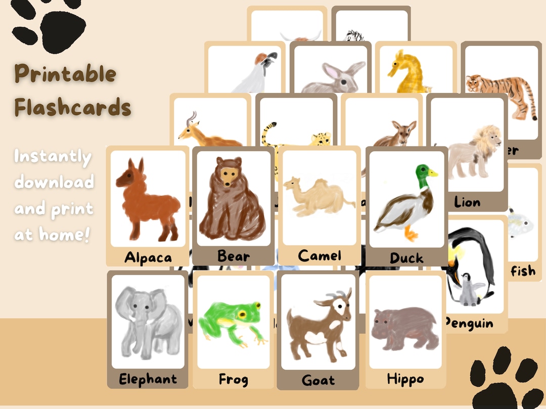 Printable Animal Flashcards/ Learning Flashcards / English Vocabulary ...