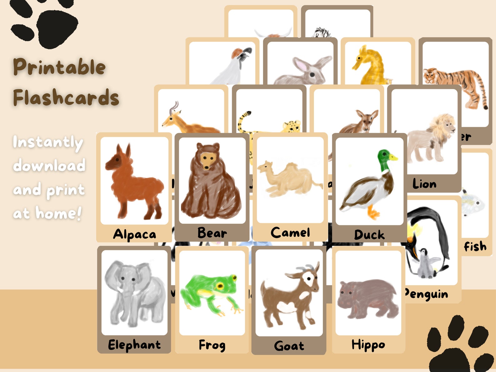 Printable Animal Flashcards/ Learning Flashcards / English Vocabulary ...