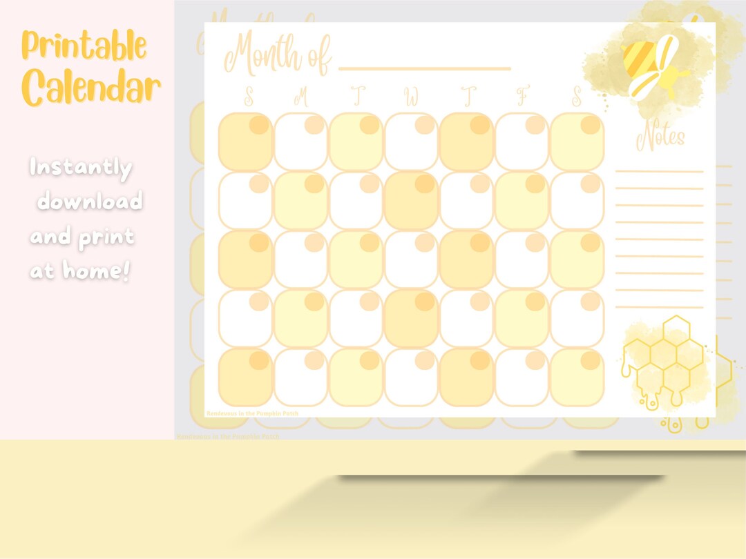 Printable Calendar - Honeybee - Etsy