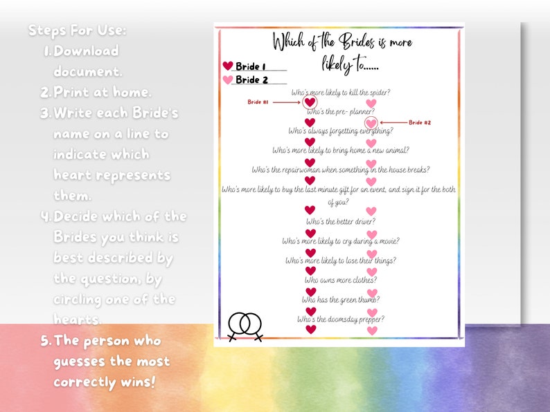 Printable LGBT Wedding Game ( Bride and Bride/ Mrs. and Mrs. )- Who's ...