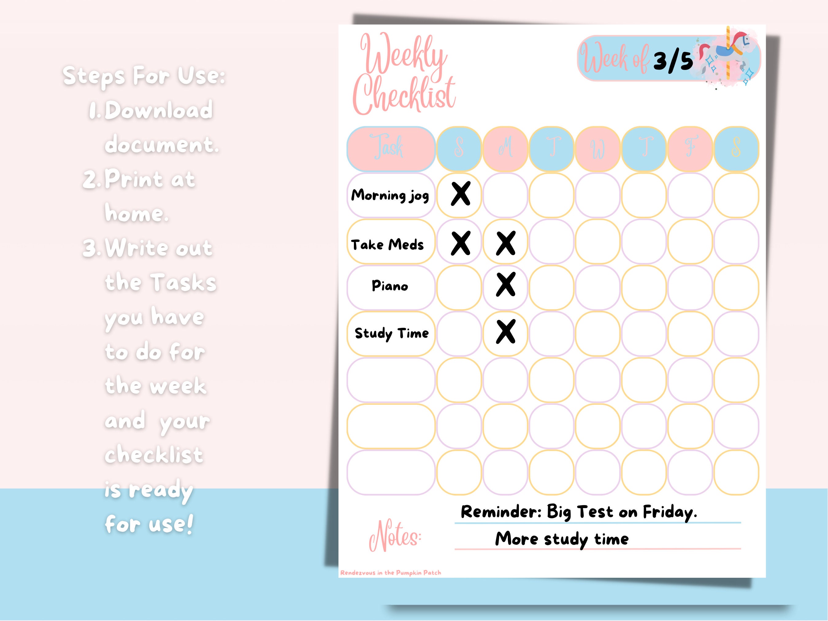 Printable Weekly Checklist Carousel - Etsy