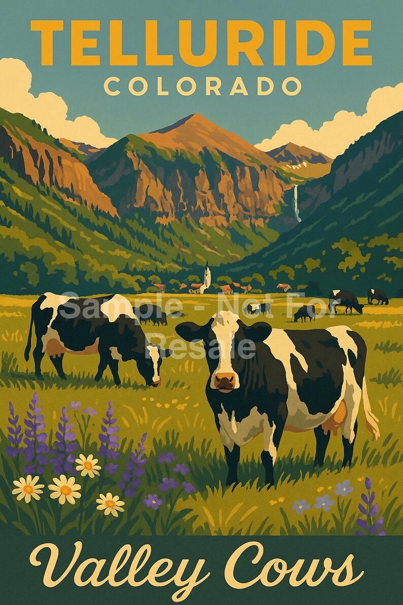 Telluride Valley Cows Poster | Vintage Telluride Colorado | Retro ...