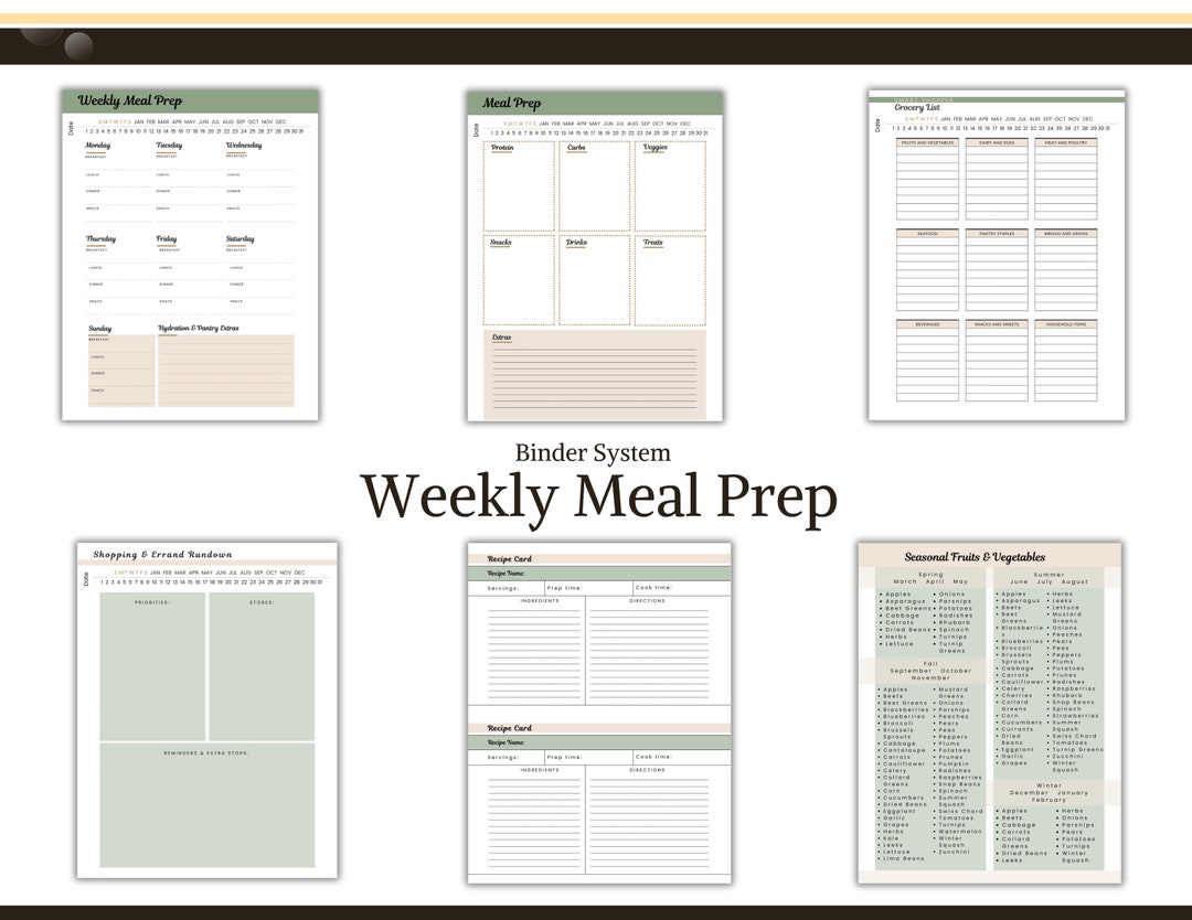 Weekly Meal Prep Planner, Grocery List, Recipe Cards, & Seasonal ...