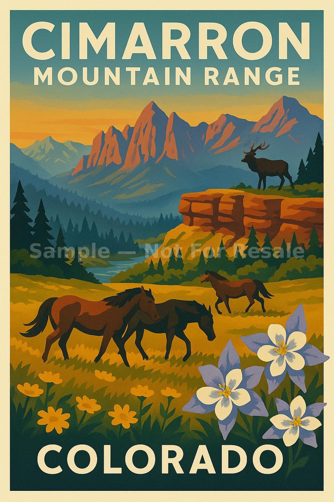 Cimarron Mountain Range Printable Poster – Colorado Wall Art, Vintage ...