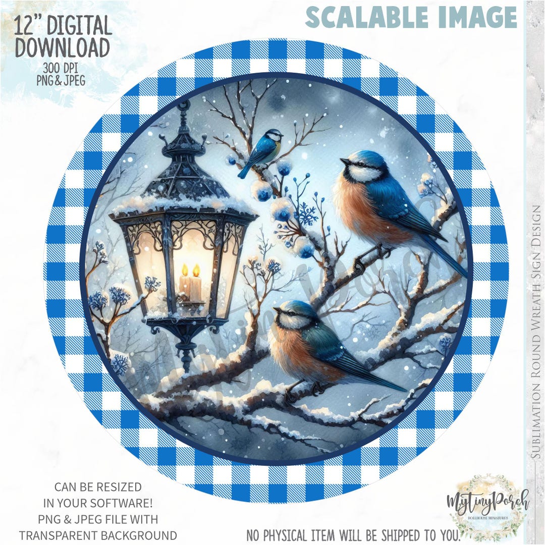 Christmas Bluebird Wreath Sign: Winter Holly PNG (digital Download) - Etsy