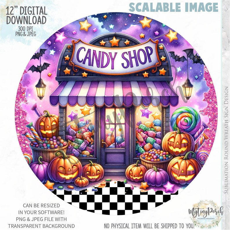 Halloween PNG Sign, Halloween Candy Shop Wreath PNG, Candy Shop ...