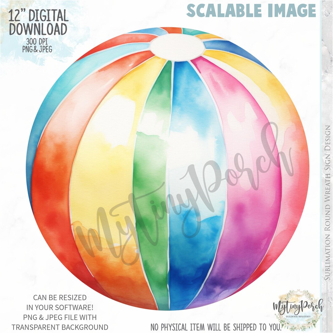Sublimation Beach Ball Wreath Sign PNG, Watercolor Wreath Sign Beach ...